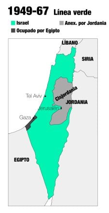 El mapa de la evolución del territorio de Israel y Palestina