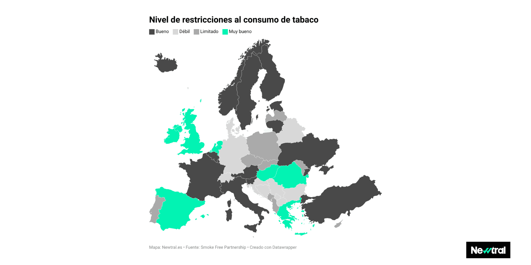 El mapa de las restricciones de tabaco en Europa