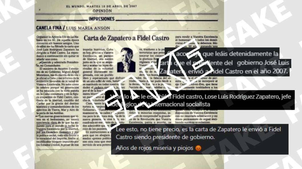La carta de Zapatero a Fidel Castro de 2007 es falsa