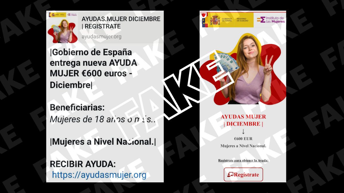 La falsa ayuda de 600 euros para mujeres mayores de edad