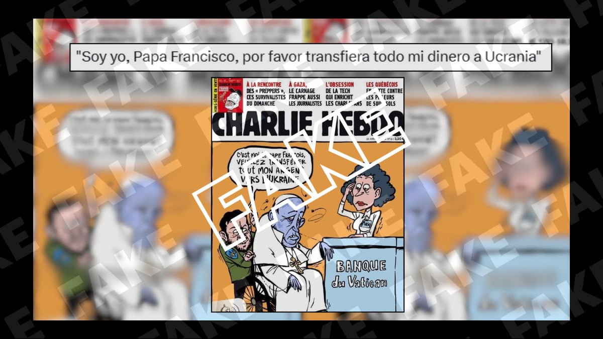 Portada falsa Charlie Hebdo de Zelenski pidiendo dinero del papa