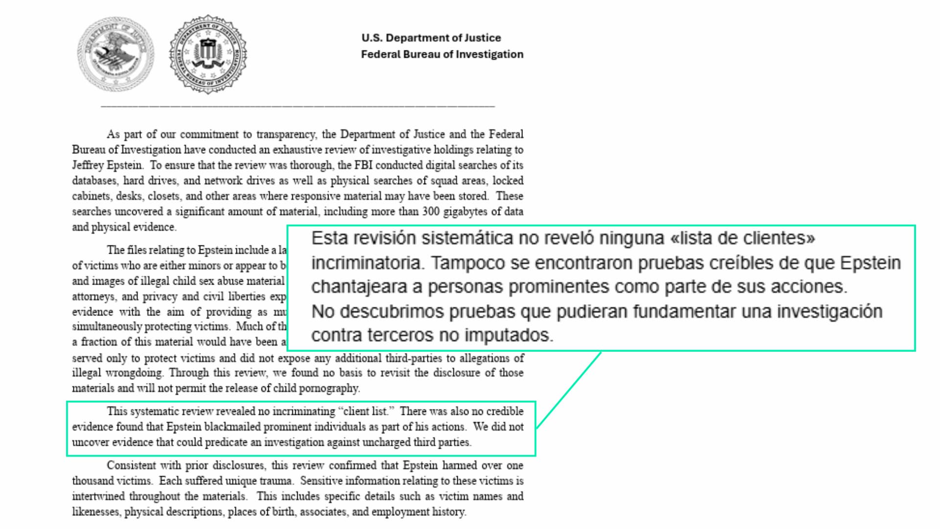 El FBI confirma que la "lista de clientes" de Epstein no existe